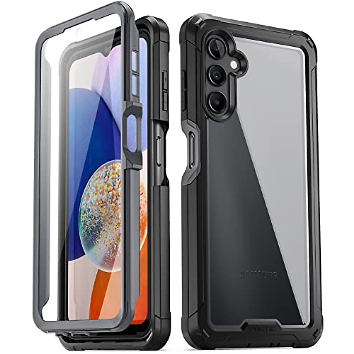 Poetic Guardian Case Compatible with Galaxy A14 5G [20FT Mil-Grade Drop Tested], Full-Body Hybrid Shockproof Protective Rugged Clear Cover Case with Built-in Screen Protector, Black/Clear