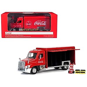 Coca-Cola 1/50 Beverage Delivery Truck With 2 Sliding doors, handcart and 2 bottle cases
