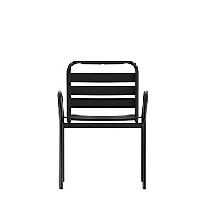 EMMA + OLIVER Jens Stacking Metal Dining Chair - Indoor/Outdoor Dining Chair with Triple Slat Back and Armrests - Dry Assist Slats - Black