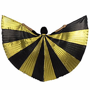 MUNAFIE Belly Dance Isis Wings with Sticks for Adult Belly Dance Costume Angel Wings for Halloween Carnival Performance Golden/Black