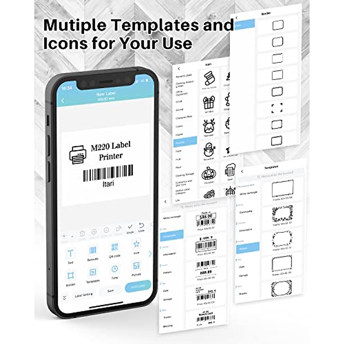 Itari M220 Label Maker 3 Inch Bluetooth Label Maker, Barcode Label Printer for Storage, Address, Mailing, Office, Home, Small Business, Compatible with iOS, Android and PC, with 1 Roll Label