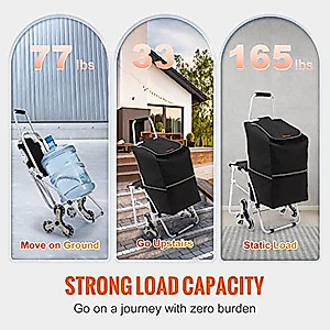 VEVOR Shopping Cart with Wheels, Stair Climbing Grocery Cart with 50L Removable Shopping Bag, 165lbs Foldable Utility Cart Trolley Dolly with Seat, Stair Climber Cart for Grocery Shopping Travel