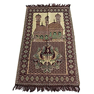 Muslim Prayer Mat Lightweight Thin Sajadah Carpet Islam Eid Ramadan Gift (Dark Brown_02)