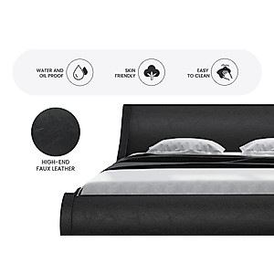 SHA CERLIN Modern Low Profile Platform Bed Frame Queen Size, Stylish Faux Leather Upholstered Sleigh Bed with Adjustable Headboard, No Box Spring Needed, Glossy Black