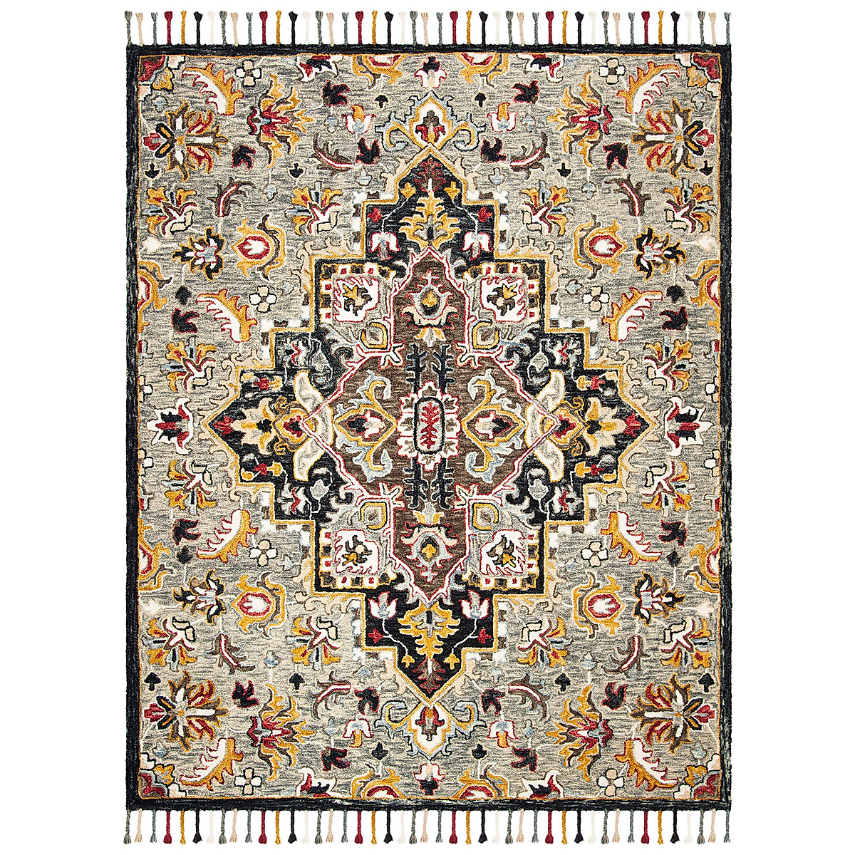 SAFAVIEH Aspen Collection Area Rug - 8' x 10', Grey & Charcoal, Handmade Boho Braided Tassel Wool, Ideal for High Traffic Areas in Living Room, Bedroom (APN207F)