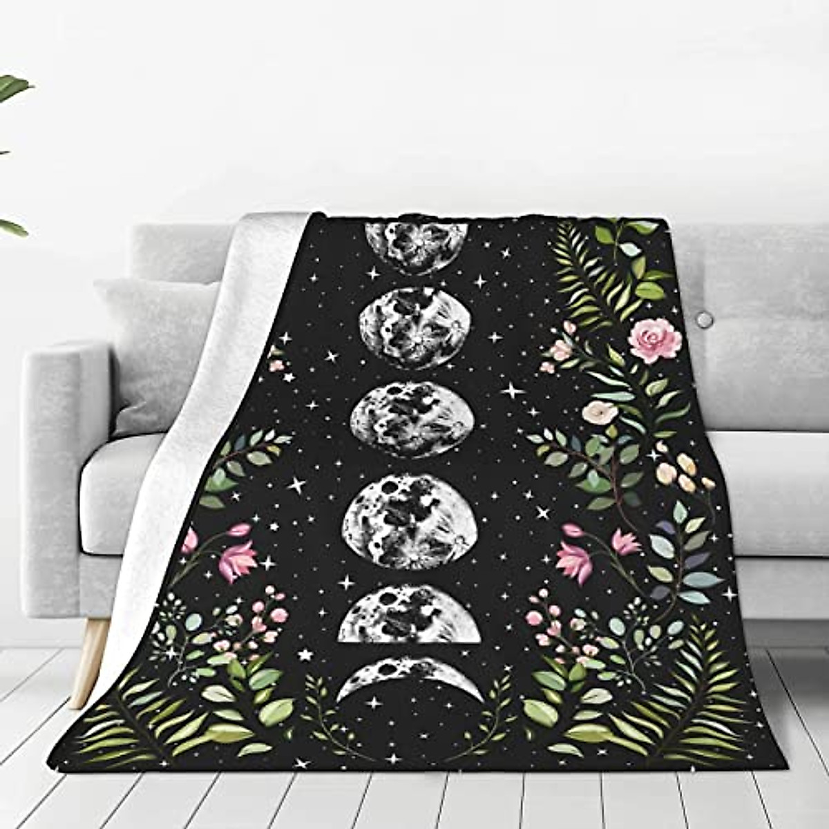 Floral Lunar Night Sky Moon Eclipse Blanket Fleece Soft Throw Blankets All Season Warm Lightweight Blankets for Bed Sofa Couch 50"X40"