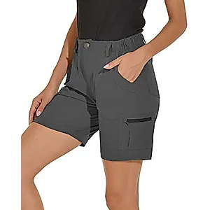 VAYAGER Women's Hiking Cargo Shorts Quick Dry Lightweight Stretch Shorts Golf Fishing Outdoor Casual Shorts Grey X-Small