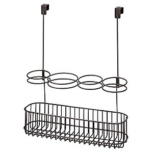 mDesign Metal Bathroom Storage Tool Organizer Accessory Basket Tray - Hang Over Cabinet Door - Storage for Hair Dryer, Straightener, Curling Iron & Hair Styling Products - Concerto Collection, Bronze