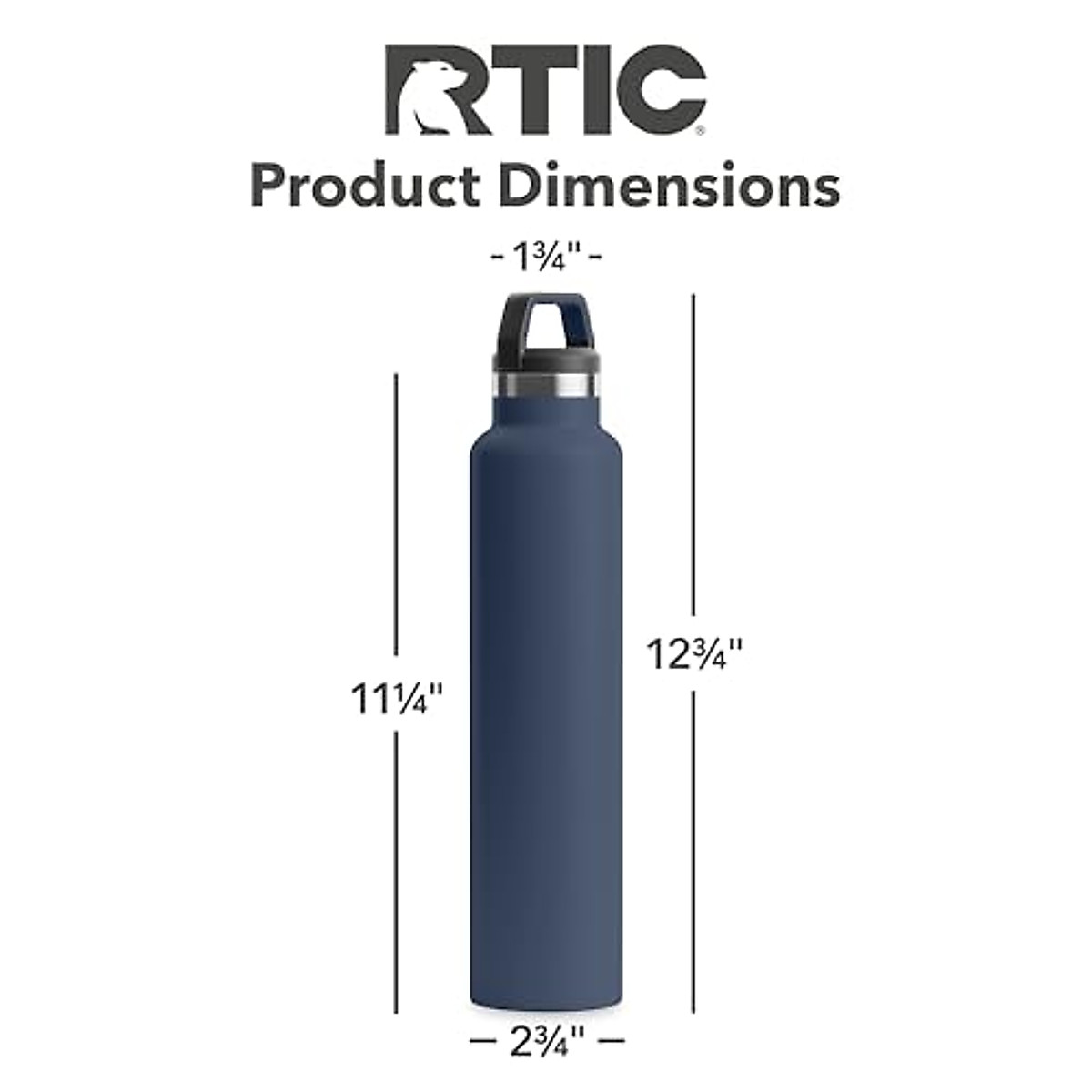 RTIC 26 oz Vacuum Insulated Water Bottle, Stainless Steel Metal, Double Wall, BPA Free, for Hot and Cold Drinks, Navy