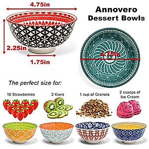 Annovero Ice Cream Bowls, Small Porcelain Serving Dish Set for Salad, Cereal, Dessert, Salsa, Side Dishes, Prep, Dipping, Rice, Sauce, Charcuterie Board, 10 Fluid Ounce Capacity, Set of 6 Ceramic Bowl