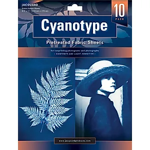 Jacquard Cyanotype Pretreated Fabric Sheets 10 Pack - Rich Blue Color - Quality Cotton Sateen Fabric Sheets - Makes Sun Printing Easy