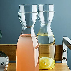 Bedside Water Carafe Set with Tumbler Glass Set for Bathroom Mouthwasher Dispenser Decanter with Cup Glass Pitcher Bottle Container, Nightstand or Kitchen, 600ml/20oz