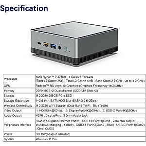MINISFORUM Mini PC AMD Ryzen 7 3750H UM700|16 GB RAM 256GB PCIe SSD Mini Desktop Computer with Radeon RX Vega 10 Graphics | Dual WiFi BT 5.1 | HDMI/Display/USB-C | 1 X RJ45 | 5X USB Port