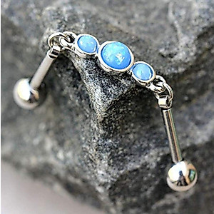 Amelia Fashion 14 Gauge Flexible Blue Opal Bubble Chain Industrial Barbell (Steel/Light Blue)