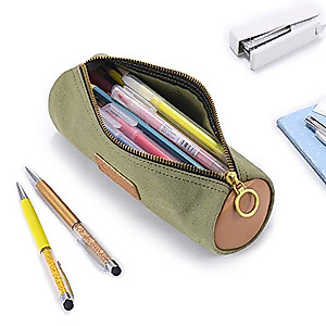 iDream365 Canvas Simple Pencil Case Bag Pouch，Durable with Brass Zipper,Match Color Design-Green
