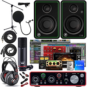 Focusrite Scarlett 2i2 Studio 3rd Gen USB Audio Interface and Recording Bundle with Monitors, Boom Microphone Stand, Microphone Cable, Pop Filter and Interconnect Cable (6 Items)