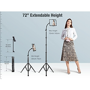 elitehood Tablet Floor Tripod Stand, Stronger Gooseneck iPad Tripod Stand, 72" Adjustable iPad Stand Holder for Stream/Watching, for iPad Pro 12.9, Mini, Air, iPhone and 4.7-13" Tablet and Cellphone