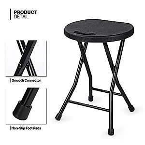 MoNiBloom Set of 6 Portable Folding Stools 18 Inch Lightweight Round Chairs with Handle for Home Garden Dorm or RV, 230 lbs Capacity, Black