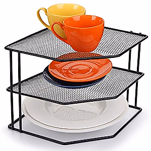 Yarlung 3-Tier Cabinet Corner Shelf, 9x9x7.5 Inches Metal Wire Plate Rack Kitchen Counter Corner Organizer for Cups, Dishes, Cupboard, Pantry, Black Elegant Finish