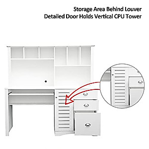 Holaki Computer Desk with Drawers & Bookshelf for Small Space,Wood Executive Desk Teens Student Desk Writing Laptop Home Office Desk with Keyboard Tray,Computer Desk with Hutch Antiqued White Finish