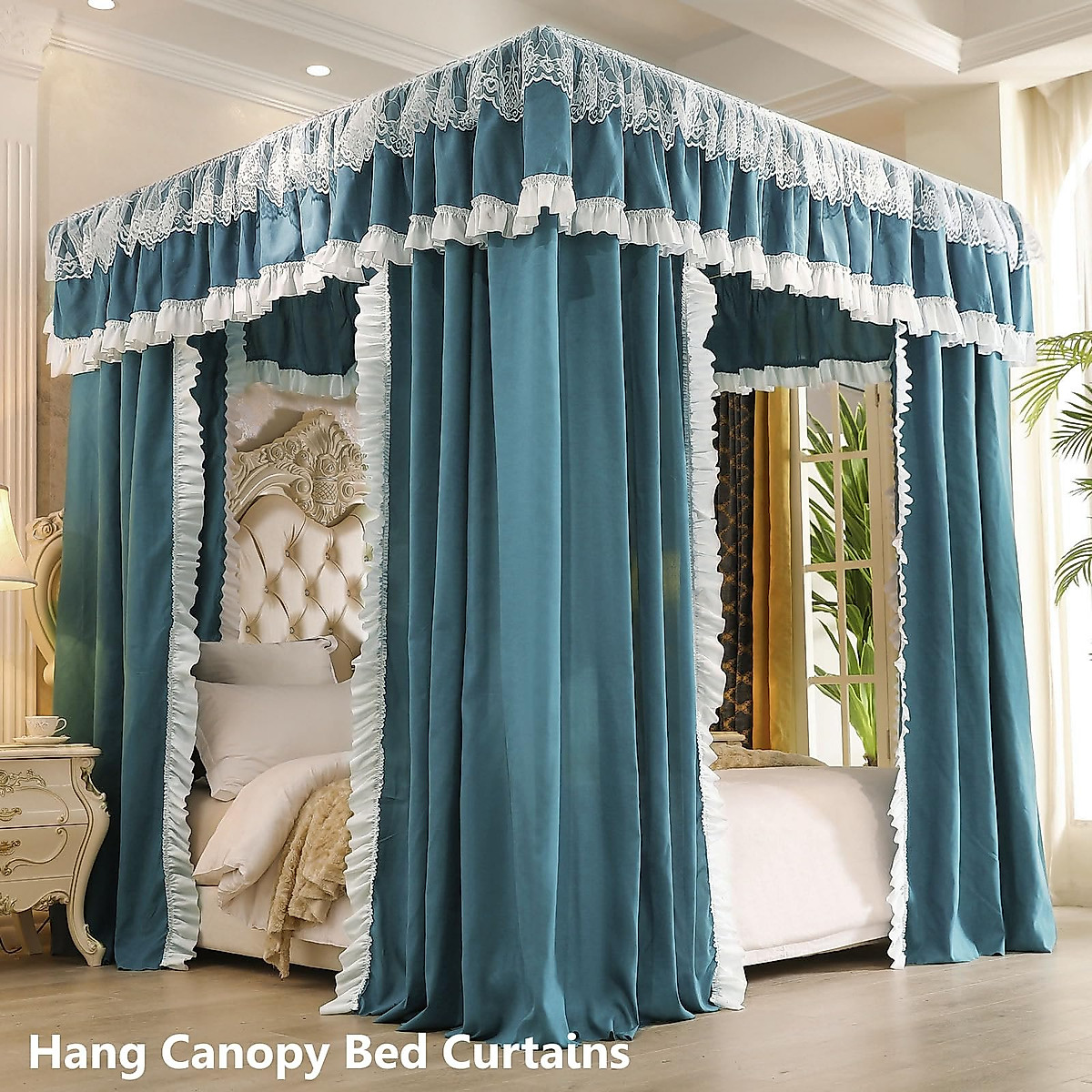 AIKASY Premium Canopy Bed Frame Posts for Queen Size Beds - Sturdy Metal Poles, Four Corner Bed Brackets - Perfect Addition to Metal and Wood Bed Frames for Bedroom Decor Upgrade (White)