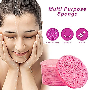 GAINWELL 50-Count Compressed Facial Sponges for Daily Facial Cleansing and Exfoliating, 100％ Natural Cosmetic Spa Sponges for Makeup Remover, Reusable, Pink