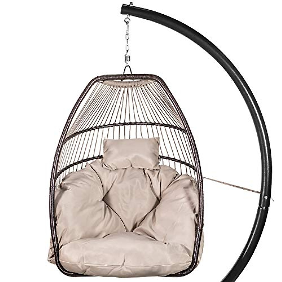 Barton Premium Egg Chair Egg Style Hanging Chair Beige w/Deep Cushion Soft Relaxing Luxury Outdoor Indoor Patio Bedroom Hanging Swinging