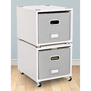BIRDROCK HOME Rolling File Cabinet with 2 Lateral Drawers – Decorative Storage Shelf, Blankets, Books, Files, Magazines, Toys – Removable Bin with Handles – Under Desk Office Living Room Home - White