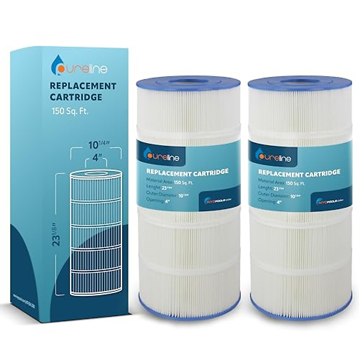 PURELINE Pool Replacement Cartridge Filter 2-Pack, 150 Sq Ft, PL0166, Compatible with Hayward C150S, Hayward SwimClear