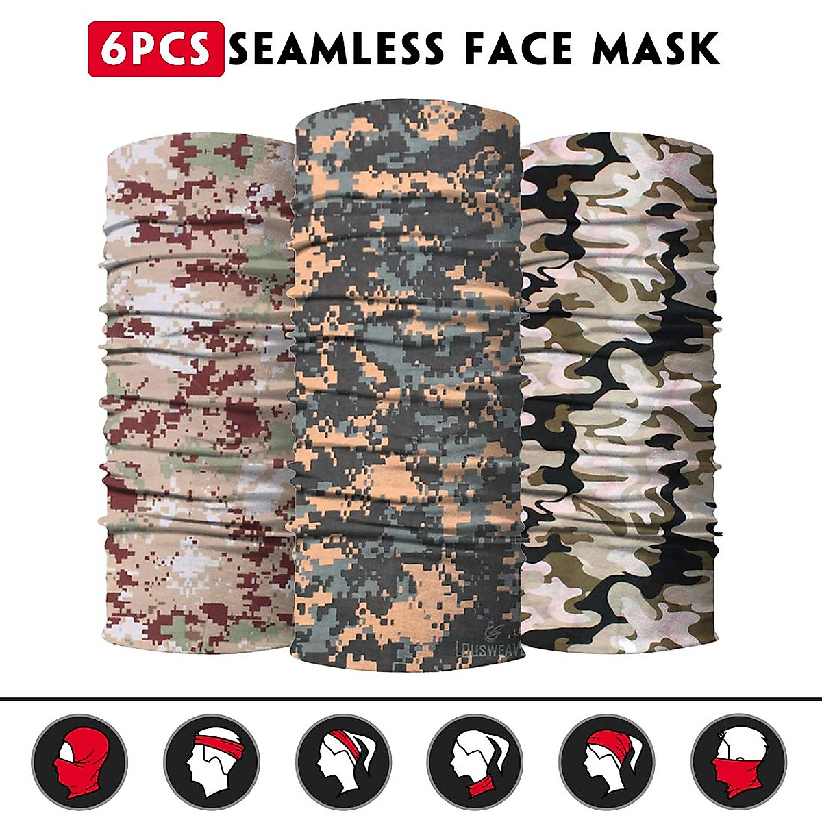 Venswell Neck Gaiter Face Mask Men Women,Seamless Bandana Rave Face Cover Scarf Mask,Balaclava,Headband, Head Wrap,Headwear