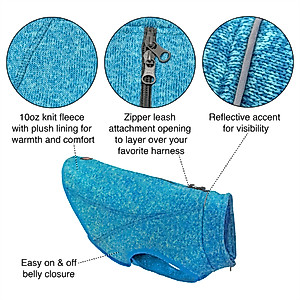 Kurgo Core Dog Sweater, Knit Dog Sweater with Fleece Lining, Cold Weather Pet Jacket, Zipper Opening for Harness, Adjustable Neck, Year-Round Sweater for Small Dogs (Heather Green, Small)