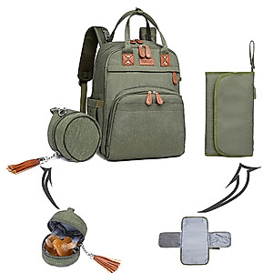 OUSIJOJO Diaper Bag Backpack, Green, with Changing Pad, 16.5x8x12 inches, Large Capacity, 18 Pockets, Waterproof, for Baby Girl Boy