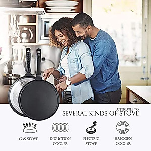 S·KITCHN Crepe Pan Nonstick Dosa Pan, Tawa Pan for Roti Indian, Non-Stick Pancake Griddle Compatible with Induction Cooktop, Comal for Tortillas, Griddle Pan for Stove Top - 11 Inches