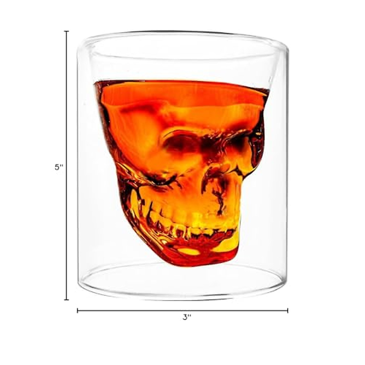Transparent Skull Double Walled Drinking Glass - Insulated Double Walled Cup for Cocktail, Beer, Whiskey, Bourbon, Vodka, and Scotch Borosilicate Glassware - Keeps Drinks Cold & Hot - Macabre Design