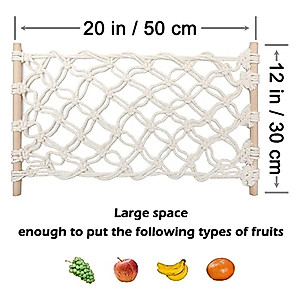 Motarna Hanging Fruit Hammock with Hooks, Hanging Fruit Basket Under the Kitchen Cabinet for Storing Banana Fruits, Hand-Woven Lace Hanging Basket for Kitchen Décor, Rectangle