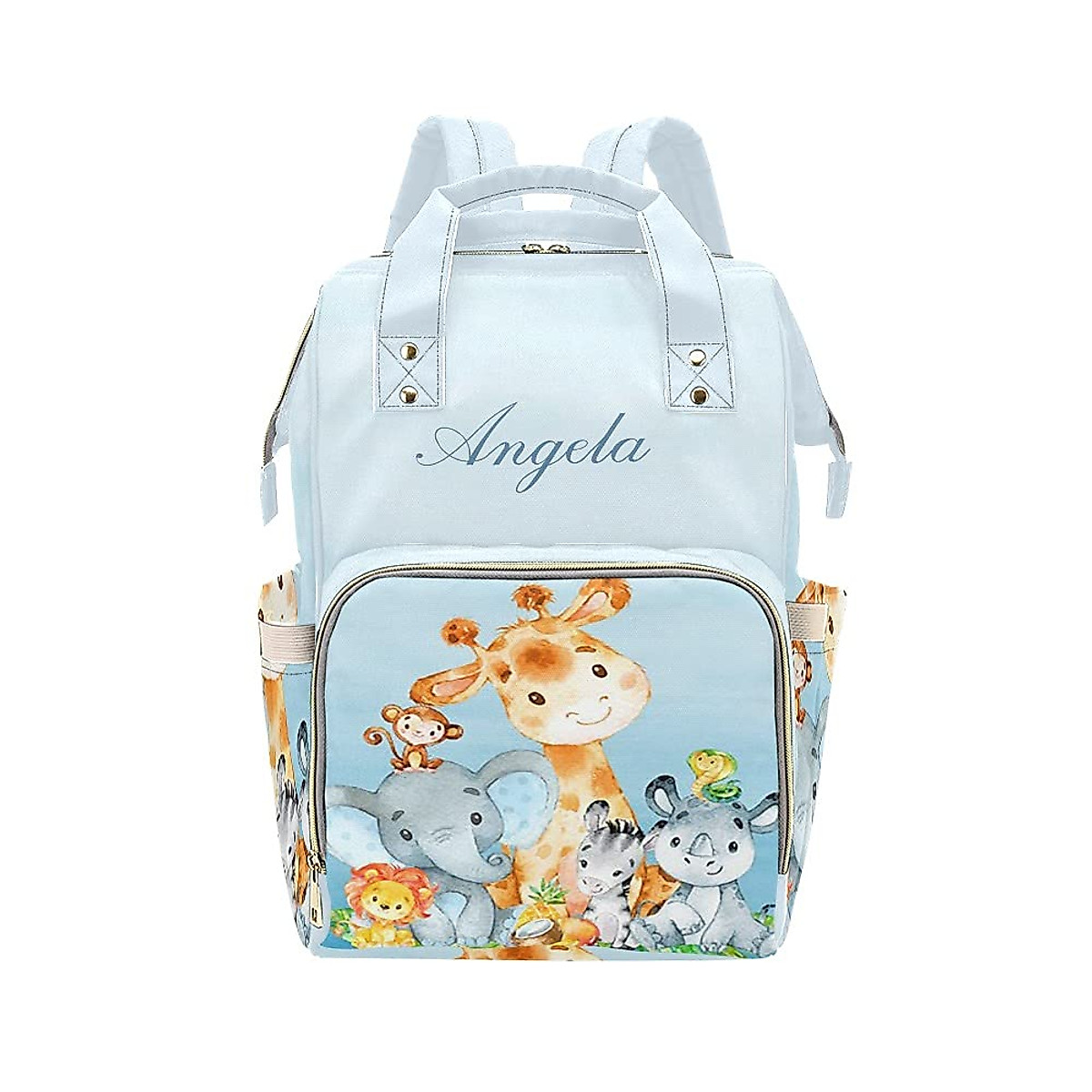 Cute Safari Jungle Animals Diaper Bag Backpack with Name for Men Women Custom Nursing Baby Bags Shoulders Travel Bag Daypack