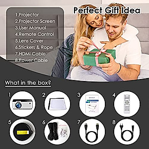 Native 1080P Bluetooth Projector - BIGASUO 250" Outdoor Movie Projector with Screen, Full HD Portable Home Theater Video Projector Compatible with HDMI, VGA, USB, Laptop, iOS and Android Smartphones