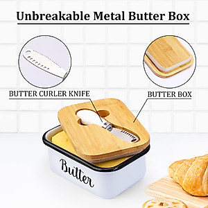 Butter Dish with Lid and Butter Curler Knife for Countertop - Unbreakable Metal Keeper Container with High-quality Double Silicone Sealing, for Kitchen Farmhouse Decor