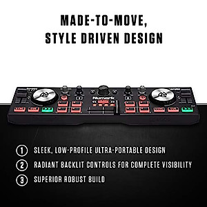 Numark DJ2GO2 Touch – Compact 2 Deck USB DJ Controller For Serato DJ with a Mixer / Crossfader, Audio Interface and Touch Capacitive Jog Wheels,Black