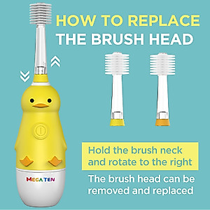 MEGATEN Kids 360 Degree Ultrasonic Electric Toothbrush Refill Brush Head - Made in Korea - Soft Microfiber Bristles - BPA Free - Over 48months, Medium 4ea