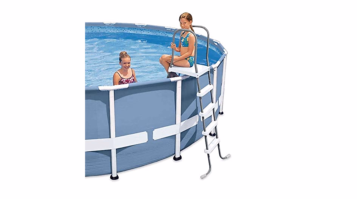 Intex 28067E Steel Frame 52" Pool Entry Step Ladder with Secure Non ...