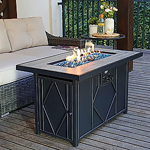 BALI OUTDOORS Propane Fire Pit 60,000 BTU Gas Fire Pit Table with Ceramic Tile Tabletop, Rectangle Gas Firepit Table for Garden/Patio