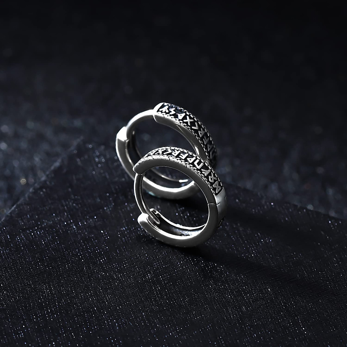 Odinstone Norse Viking Runes Hoop Earrings for Men Women 925 Sterling Silver Hoop Earrings Viking Amulet Vegvisir Talisman Jewelry Gift