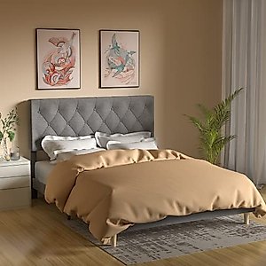 SunsGrove Queen Size Bed Frame with Button Tufted Headboard, Strong Wood Slat Support, Mattress Foundation, No Box Spring Needed, Easy Assembly, Queen Upholstered Platform Bed Frame in Gray Fabric
