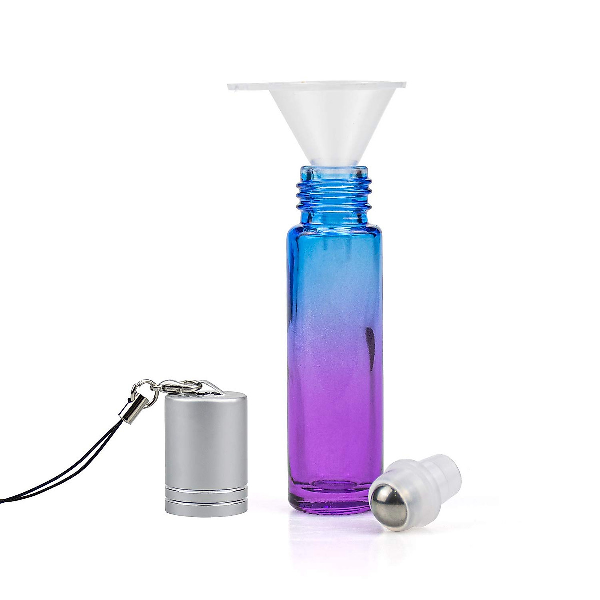 Foraineam 24 Pack 10ml Roller Bottles Gradient Color Glass Essential Oil Roller Bottle with Stainless Steel Roller Ball and Silver Hanging Lid