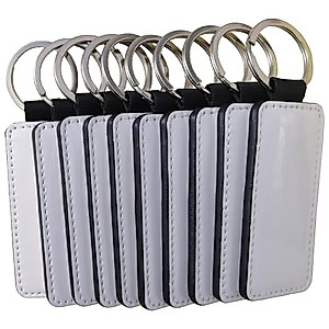 Yongkang 10 Pieces Sublimation Keychain (Blank leather + 7 Colors leather) Both Sides Can Be Sublimated DIY Craft (Rectangles)