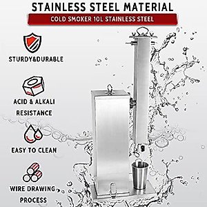 Supllueer Cold Smoke Generator 10L Smoke Making Machine 21IN Stainless Steel Hot Smoker Electric Smoker Pellet for BBQ DIY Accessories for Smoked Meat BBQ Drinks,Use Wood Chunks Chips or Pellets Adjust Flavor&Intensity of the Smoke