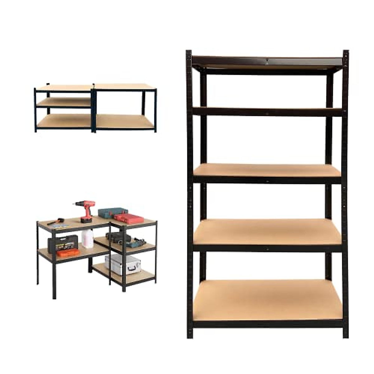 5-Tier Garage Shelving Unit,Heavy Duty Shelving Unit, Bolt-Free Assembly Adjustable Shelves,for Home/Office/Dormitory/Garage, Black-168cm x 75cm x 30cm(66.14''x29.53''x 11.81'')