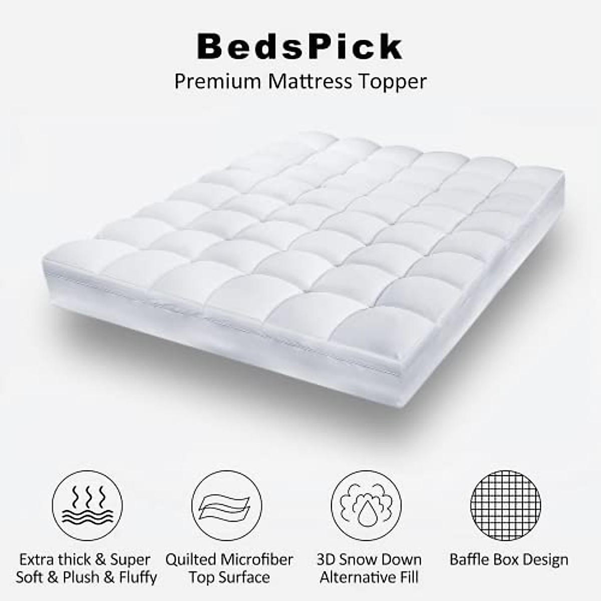 Mattress Topper California King, BedsPick Pillow top Mattress Padded Cover Washable, Soft Plush Mattress Pad Overfilled with Down Alternative, Quilted Cal King Bed Toppers Fitted Deep Pocket