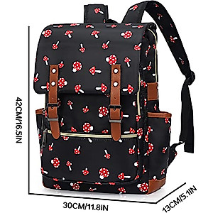 Malaxlx Mushroom Print School Backpack for Teen Girls Boys, College Bookbags Student School Bag Laptop Backpack for Womens